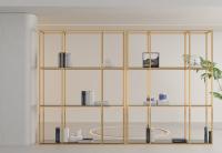China Modern Square Gold Stainless Steel Bookshelf Glass Study Customisable Bookcase for sale