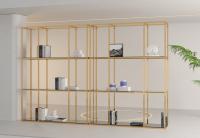 China Modern Square Gold Stainless Steel Bookshelf Glass Study Customisable Bookcase for sale