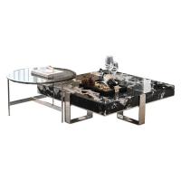 China Marble Round Tea Serving Table With Stainless Steel Shelf for sale