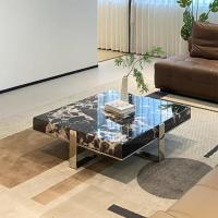 China Marble Round Tea Serving Table With Stainless Steel Shelf for sale