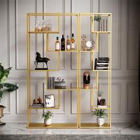 China Modern Light Luxury Stainless Bookshelf Steel Office Display Floor Bookcase for sale