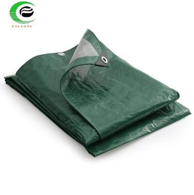 China Medium Duty 140gsm Green/Silver Tarpaulin with 1m Eyelet Spacing and 10x12 Weave Count for sale
