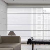China Wire Free Electric Bedroom Blinds 42dB Organic Texture Battery Operated Roman Blinds for sale