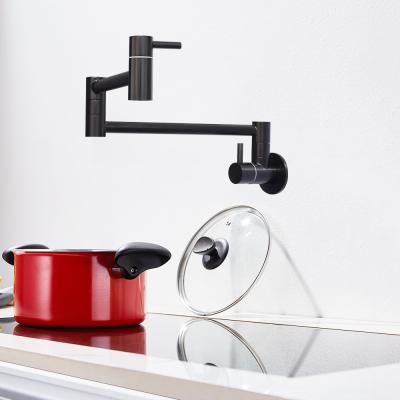 China 304 SUS Single Lever Taps  Wall-Mount Retractable Pot Filler Kitchen Sink Faucet Cold Only Black for sale