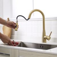 China Steel 304/316 Kitchen Water Low Lead Mixer Tap Flexible Kitchen Gold Color Faucet for sale