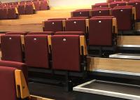 China Automatically Tip Up Auditorium Seating Soft Fabric Upholstered Grandstand Seating for sale