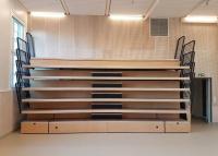 China Elevated Telescopic Tribunes Retractable Bleacher Wall Attached Unit With Vertical Guardrail for sale