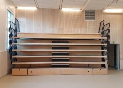China Elevated Telescopic Tribunes Retractable Bleacher Wall Attached Unit With Vertical Guardrail for sale
