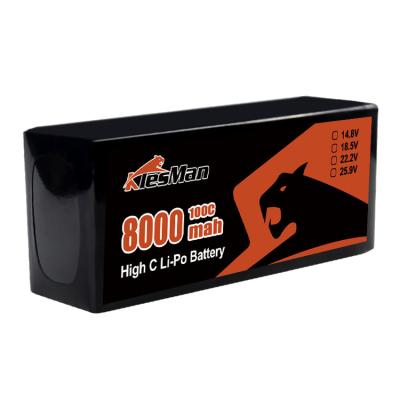 China Customized XT60 Connector Lipo Battery 6S 8000 MAh 22.2V 50C 70C for 7 inch FPV Drone for sale