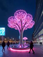 China LED Illuminated Stainless Steel Art Tree Sculpture Modern Artistic Lighting For Public Spaces for sale
