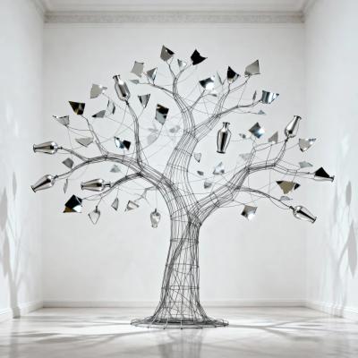 China Classical Fusion Art Installation Recycled Material Stainless Steel Mirror Tree Sculpture for sale