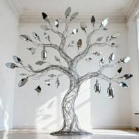 China Classical Fusion Art Installation Recycled Material Stainless Steel Mirror Tree Sculpture for sale