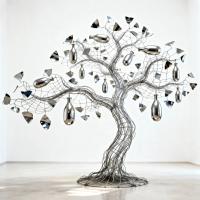 China Classical Fusion Art Installation Recycled Material Stainless Steel Mirror Tree Sculpture for sale