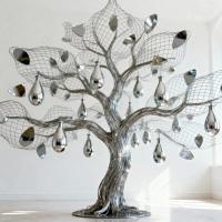 China Classical Fusion Art Installation Recycled Material Stainless Steel Mirror Tree Sculpture for sale