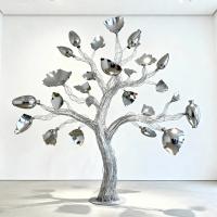 China Classical Fusion Art Installation Recycled Material Stainless Steel Mirror Tree Sculpture for sale