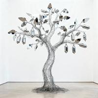 China Classical Fusion Art Installation Recycled Material Stainless Steel Mirror Tree Sculpture for sale