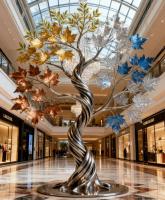 China Stainless Steel Wind Art Tree Sculpture with Moving Colorful Leaves - Modern Metal Art for Park/Hotel/Plaza Decoration for sale