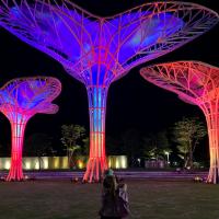 China Outdoor Large Stainless Steel Tree Shaped Landscape Sculpture with LED Corridor Lighting and Mascot Design for sale