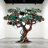 China Tech-Style Circuit Board Tree Sculpture: Outdoor Garden Landscape and Commercial Center Art Installation for sale