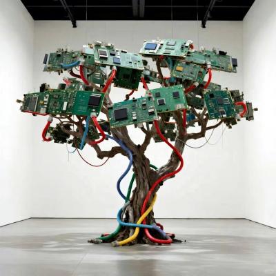 China Tech-Style Circuit Board Tree Sculpture: Outdoor Garden Landscape and Commercial Center Art Installation for sale