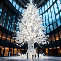 China Luminous Fiberglass Geometric Tree Sculpture-Modern LED Lifelike Interior Art for Hotel Lobby & Commercial Spaces for sale