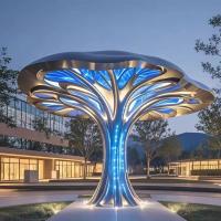 China Stainless Steel Modern Outdoor Art Tree Sculpture LED Illuminated With Glowing Canopy for sale