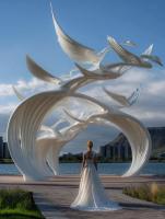 China Hexagonal Garden Wedding Landscape Sculpture Swan Ceremony Backdrop For Outdoor Events for sale