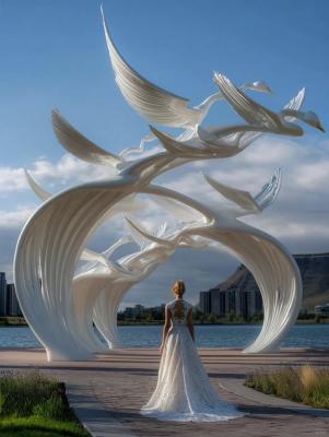 China Hexagonal Garden Wedding Landscape Sculpture Swan Ceremony Backdrop For Outdoor Events for sale