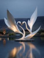 China Hexagonal Garden Wedding Landscape Sculpture Swan Ceremony Backdrop For Outdoor Events for sale