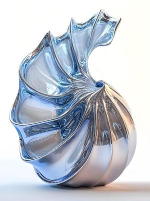 China Blue-Silver Gradient Metallic Stainless Steel Sculpture with Polished Mirror Surface and Hollow Design for Modern Art Installations for sale