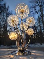 China LED Illuminated Stainless Steel Dandelion Sculpture with Polished Mirror Surface Hand Forged/Laser Cut Mascot Art for sale