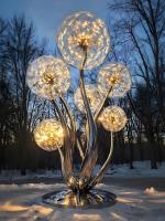 China LED Illuminated Stainless Steel Dandelion Sculpture with Polished Mirror Surface Hand Forged/Laser Cut Mascot Art for sale