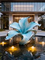 China Stainless Steel Flower Sculptures Commercial Real Estate Check-in Spot Modern Minimalist/Art Installation Contractor Custom for sale