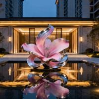 China Stainless Steel Flower Sculptures Commercial Real Estate Check-in Spot Modern Minimalist/Art Installation Contractor Custom for sale