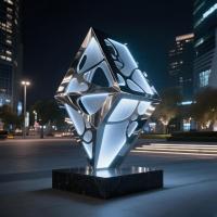 China LED Illuminated Casting Geometric Stainless Steel Sculpture-Modern Outdoor Art Installation for Public Space Decoration for sale