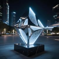 China LED Illuminated Casting Geometric Stainless Steel Sculpture-Modern Outdoor Art Installation for Public Space Decoration for sale