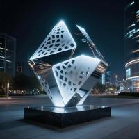 China LED Illuminated Casting Geometric Stainless Steel Sculpture-Modern Outdoor Art Installation for Public Space Decoration for sale