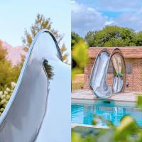China Custom Artistic Pool Slide Sculpture Stainless Steel Water Slide For Luxury Hotels Resorts for sale