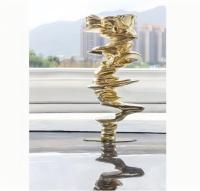China Dynamic Fluid Gold Metal Sculpture Handcrafted Abstract Art For Garden Hotel Lobby for sale