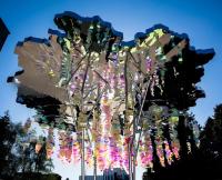 China Stainless Steel Wind Art Tree Sculpture with Moving Colorful Leaves - Modern Metal Art for Park/Hotel/Plaza Decoration for sale