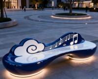 China Musical Cloud Resin Bench LED Lighting Hand Painted Handmade Artistic Outdoor Seating Flower Pattern for sale