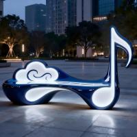 China Musical Cloud Resin Bench LED Lighting Hand Painted Handmade Artistic Outdoor Seating Flower Pattern for sale