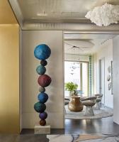 China 5 Layer Spiral Metal Sphere Sculpture With Gold Accent Base For 5 Star Hotel Lobby Decoration for sale