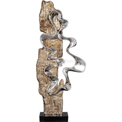 China Modern Luxury Abstract Wall Art Gold Silver Metal Sculpture With Marble Base Resin Crafts for sale