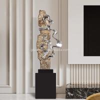 China Modern Luxury Abstract Wall Art Gold Silver Metal Sculpture With Marble Base Resin Crafts for sale