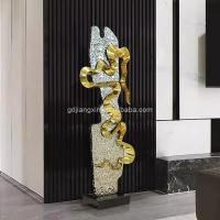 China Modern Luxury Abstract Wall Art Gold Silver Metal Sculpture With Marble Base Resin Crafts for sale