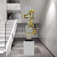 China Modern Luxury Abstract Wall Art Gold Silver Metal Sculpture With Marble Base Resin Crafts for sale