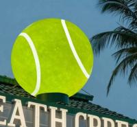 China Large Bright Green Tennis Ball Sculpture with Custom Base, Outdoor Giant Sports Model for sale