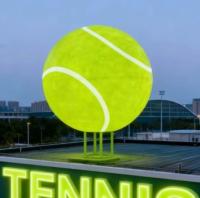 China Large Bright Green Tennis Ball Sculpture with Custom Base, Outdoor Giant Sports Model for sale