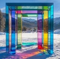 China Rainbow Colorful Glass Art Tunnel Installation, Large Outdoor Interactive Light Corridor for sale